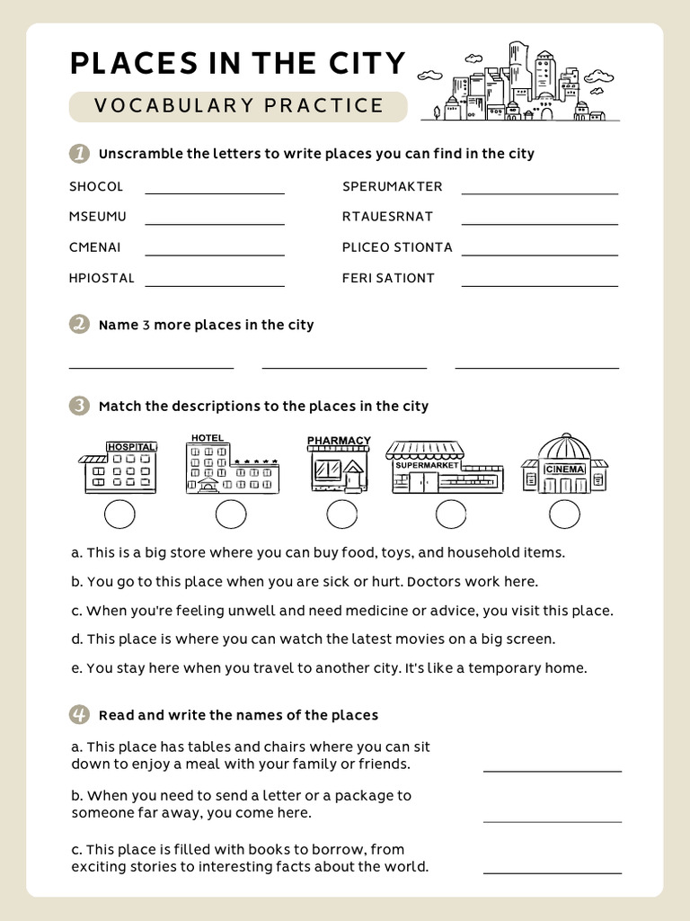 Places in The City Vocabulary Practice Printable and Digital Worksheet ...