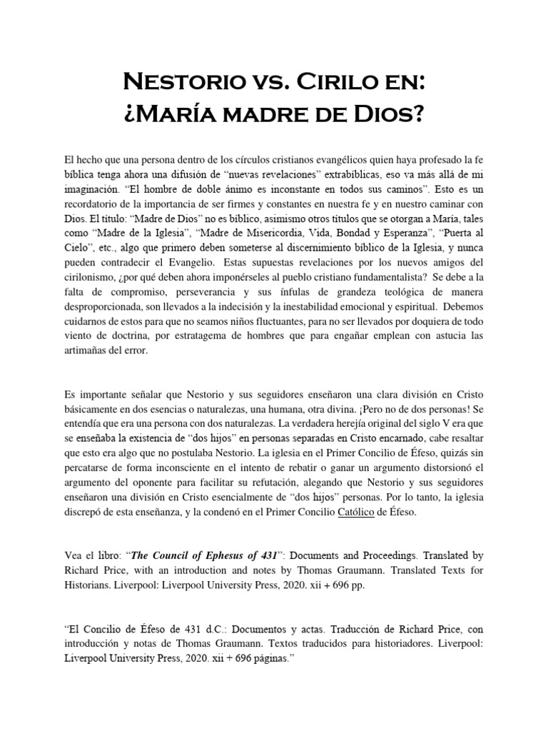 Nestorio vs. Cirilo En, Maria Madre de Dios | PDF | María, madre de ...