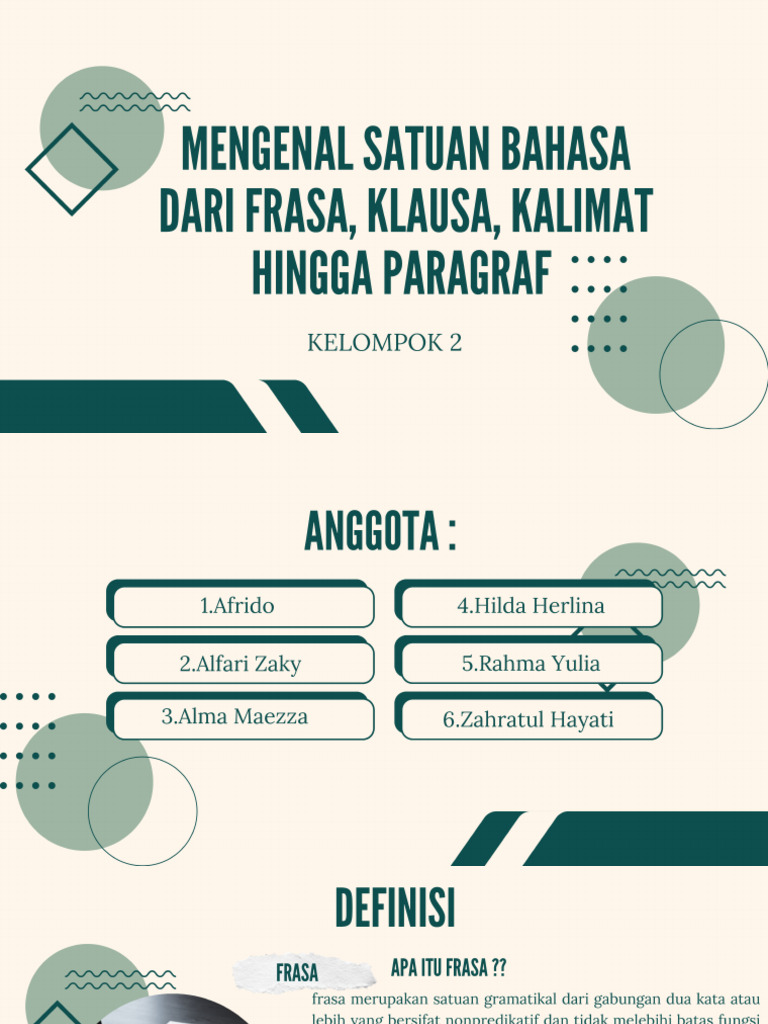 Kelompok 2 - Mengenal Satuan Bahasa Dari Klausa, Frasa, Kalimat Hingga Paragraf | PDF