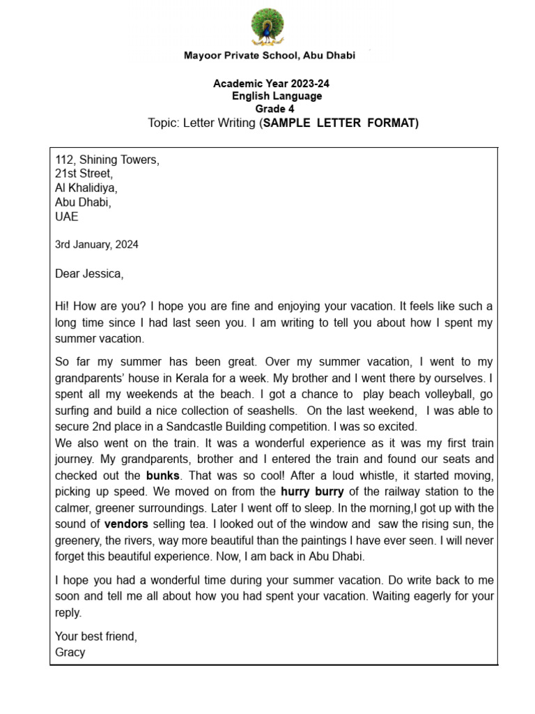 Grade 4 Letter Writing Sample | PDF