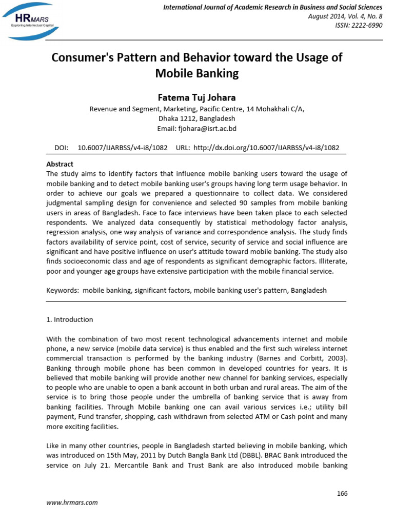 Consumers Pattern and Behavior Toward The Usage of Mobile Banking | PDF ...