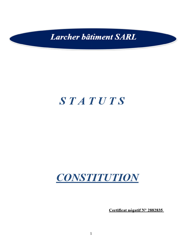 Statuts de Larcher Bâtiment SARL | PDF | Partenariat