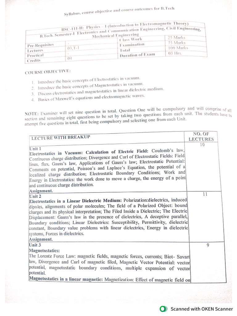 Physics Introduction To Electromagnetic Theory (ECE, CE, ME) | PDF