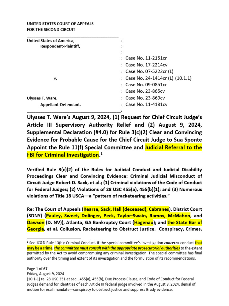 (10.1-1) (No. 24-1414 and Other Cases) 08.09.24 Ulysses T. Ware's Re ...