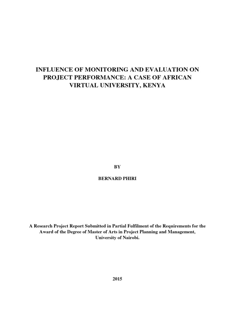 Phiri - Influence of Monitoring and Evaluation On Project Performance | PDF | Evaluation ...