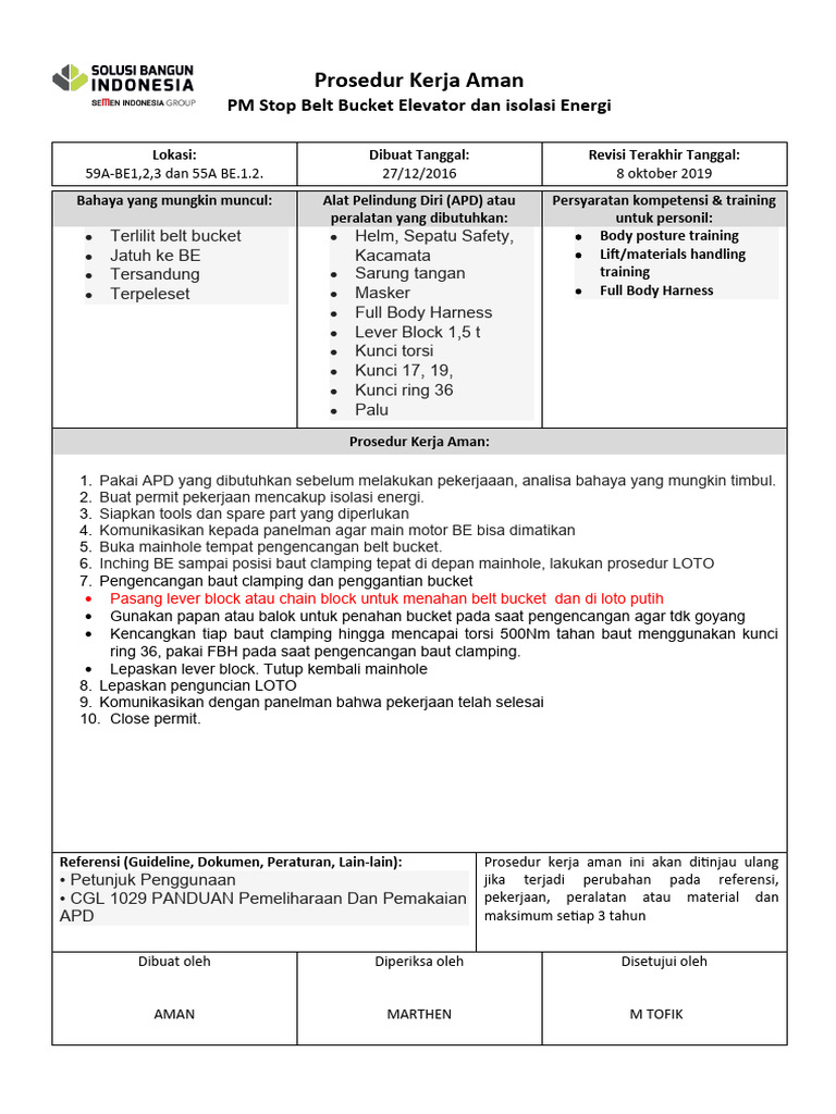 02 SWP - Pengencangan Clamping Belt Bucket | PDF | Teknologi & Rekayasa