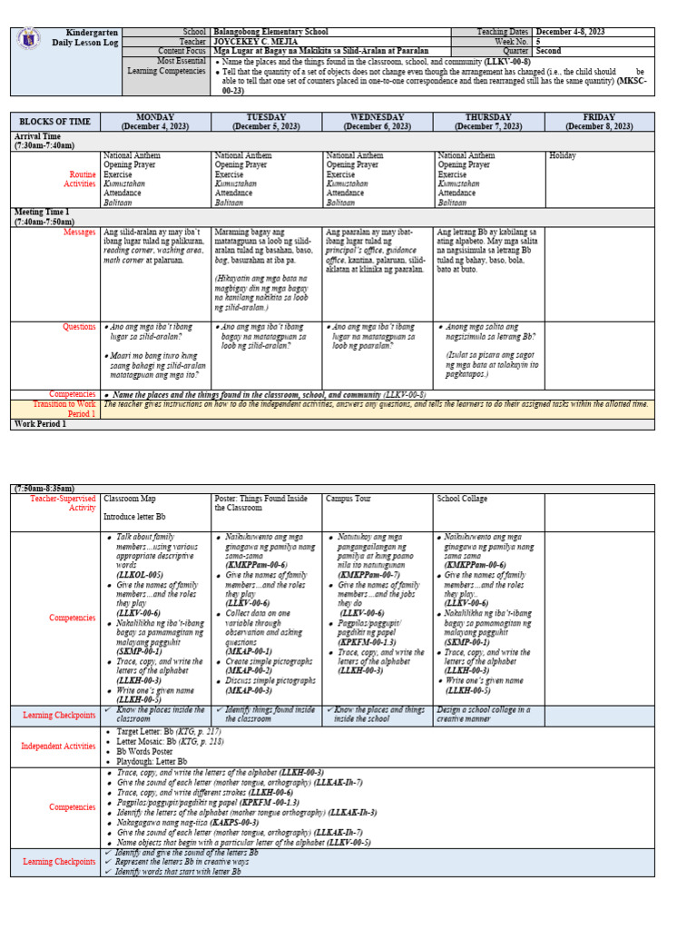 Kindergarten DLL MELC Q2 Week 5 Asf | PDF | Learning | Question