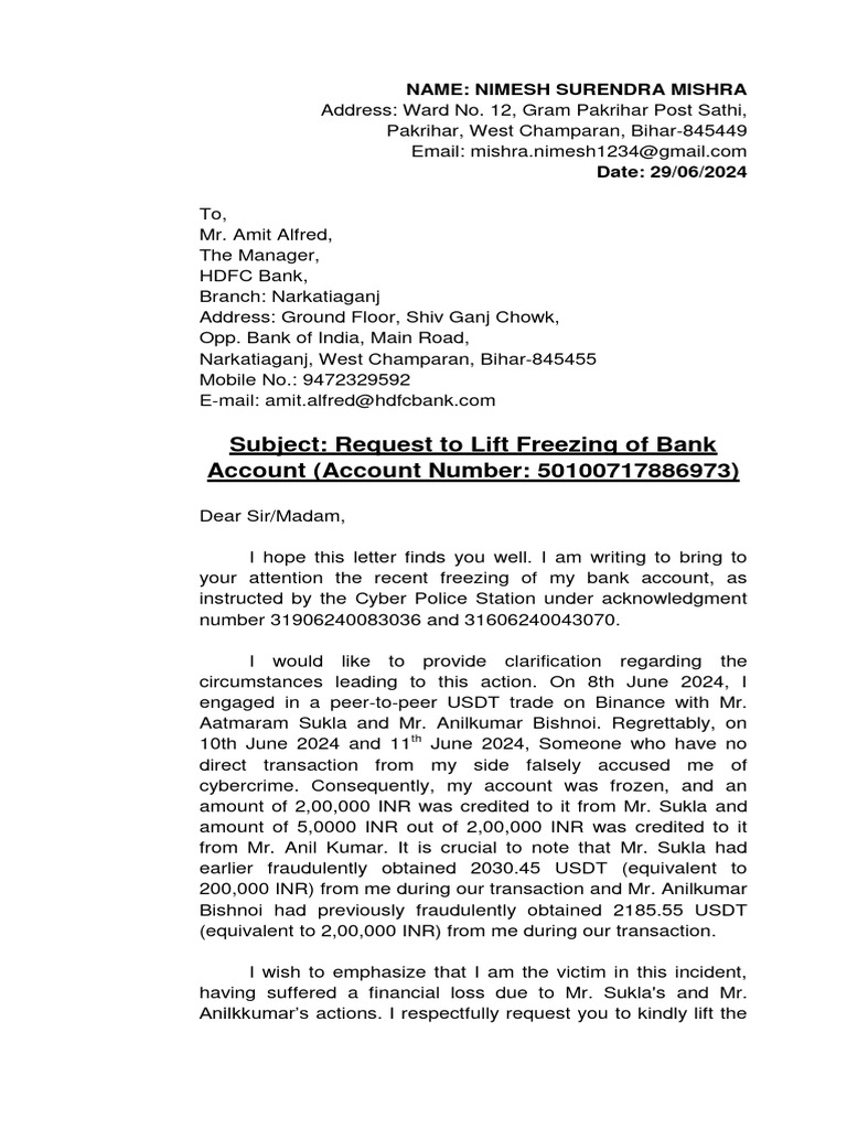 HDFC - Request Letter | PDF | Justice | Crime & Violence