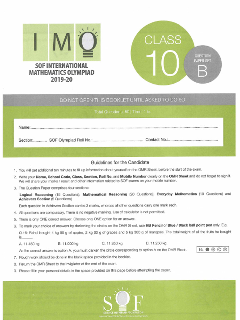 IMO - Class 10 - 2019-20 | PDF