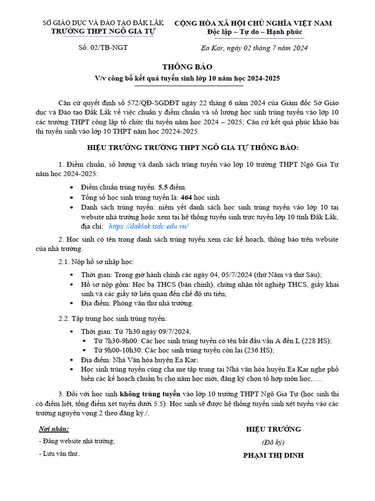 TB02-THONG-BAO-TRUNG-TUYEN-LOP-10-NH-2024-2025 | PDF