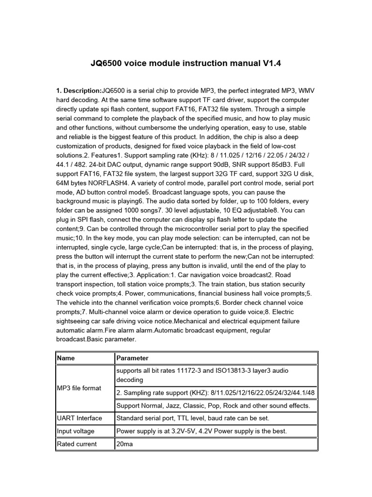 JQ6500 Voice Module Instruction Manual V1 - English - Translated | PDF ...