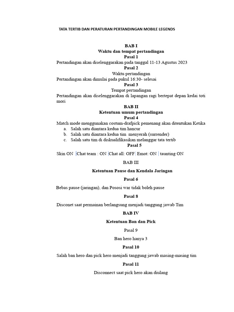 Aturan Turnamen ML 1 | PDF