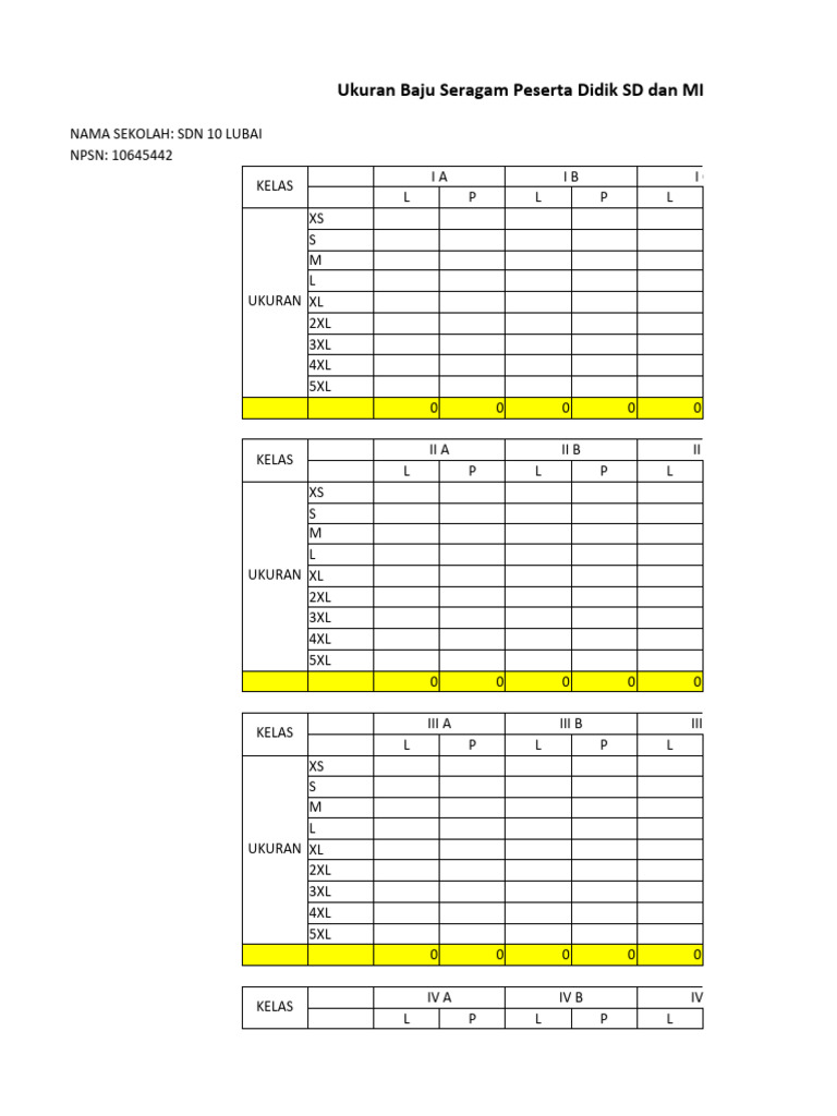 Form Ukuran Baju Siswa SDN 10 LB | PDF