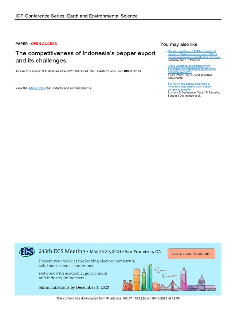 Azahari 2021 IOP Conf. Ser. - Earth Environ. Sci. 892 012074 | PDF ...