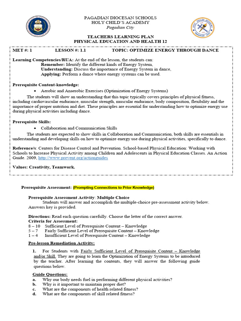 Grade 12 Pe Lesson 1 1 | PDF | Aerobic Exercise | High Intensity ...