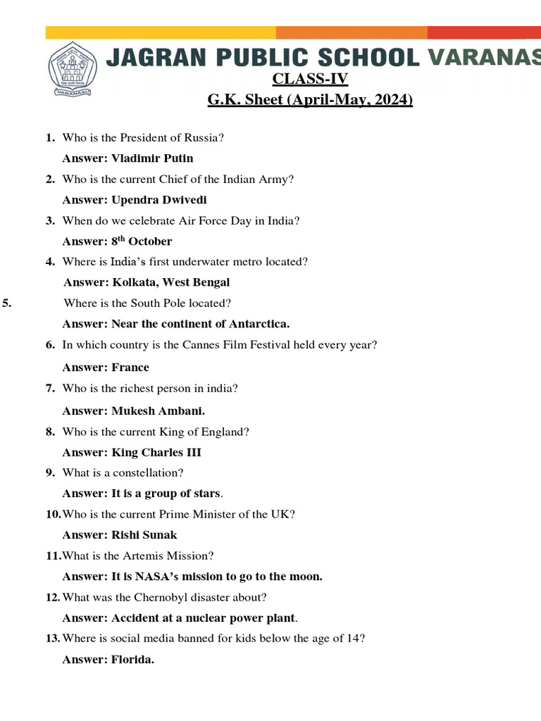 G.K. CLASS 4 (1) | PDF