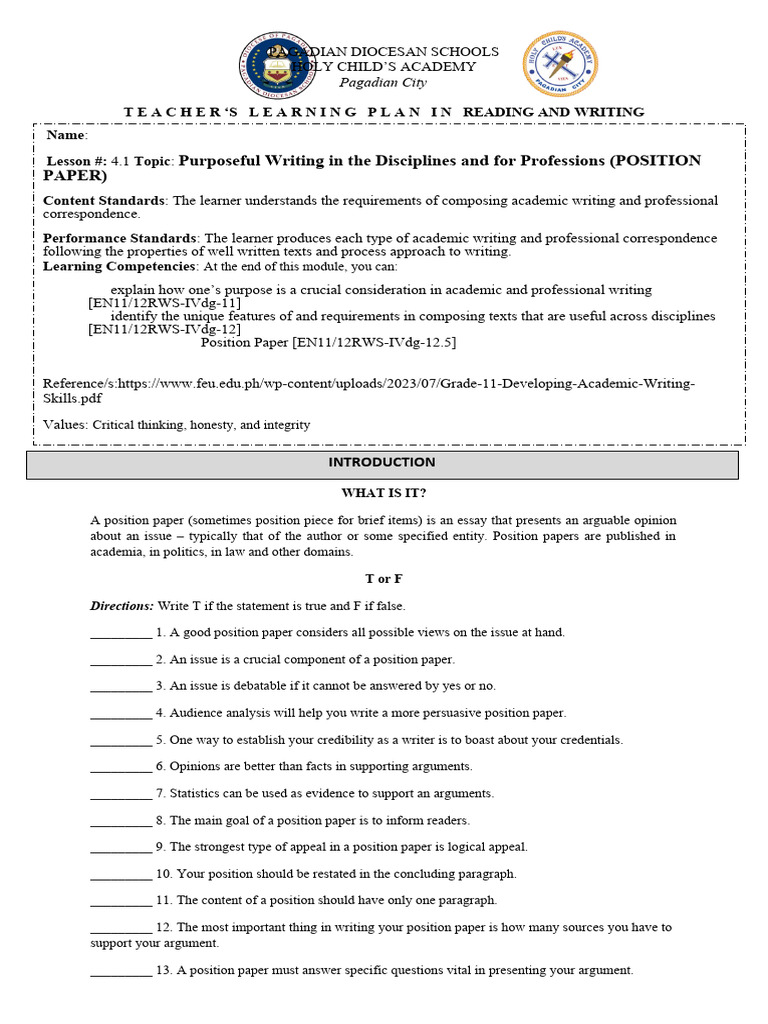 Position Paper Writing Guide | PDF | Argument | Evidence