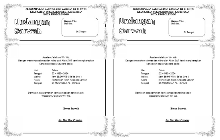 Undangan Sarwah Bapak2 20 LMBR Sdss | PDF