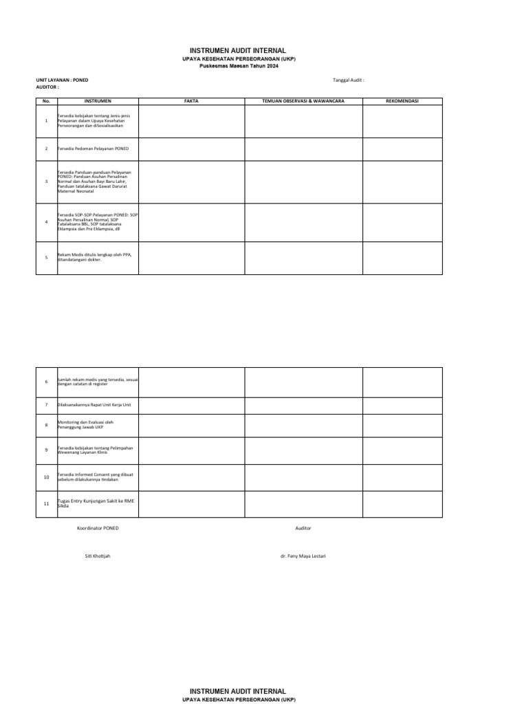 Instrumen Audit Internal Ukp | PDF