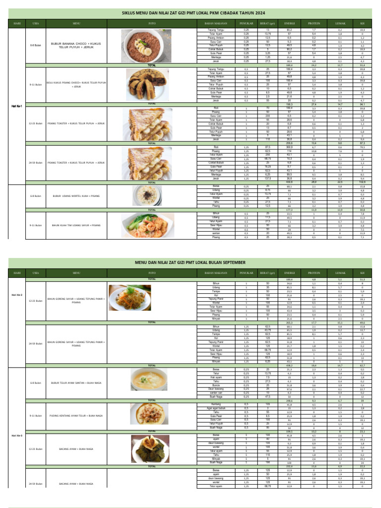 Siklus Menu PMT Lokal PKM Cibadak | PDF