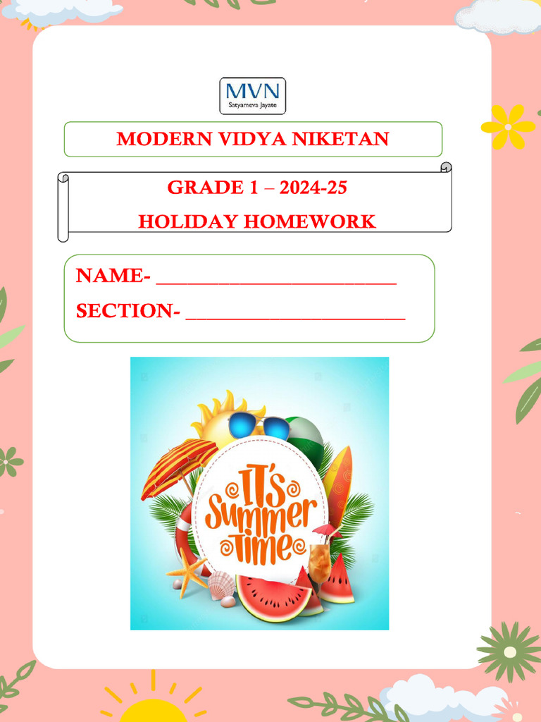 Grade 1 Holidays Homework (2024-25) Final | PDF