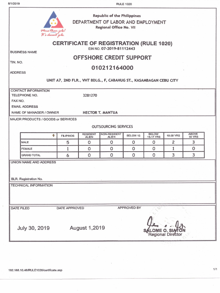 DOLE Certificate | PDF