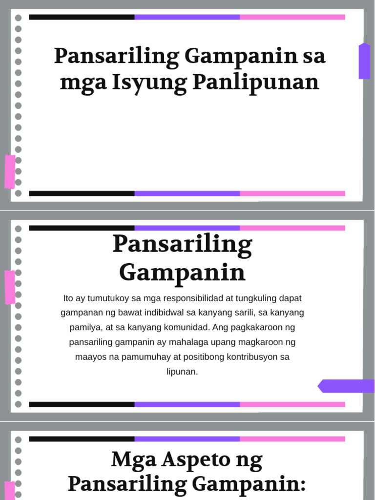 Pansariling Gampanin Sa Mga Isyung Panlipunan Isang Pagsusuri ...