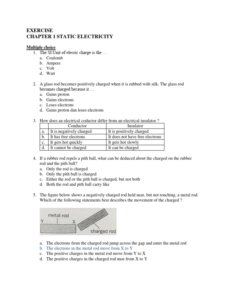 Exercise Chapter 1 Static Electricity 240731 004214 | PDF | Electric ...