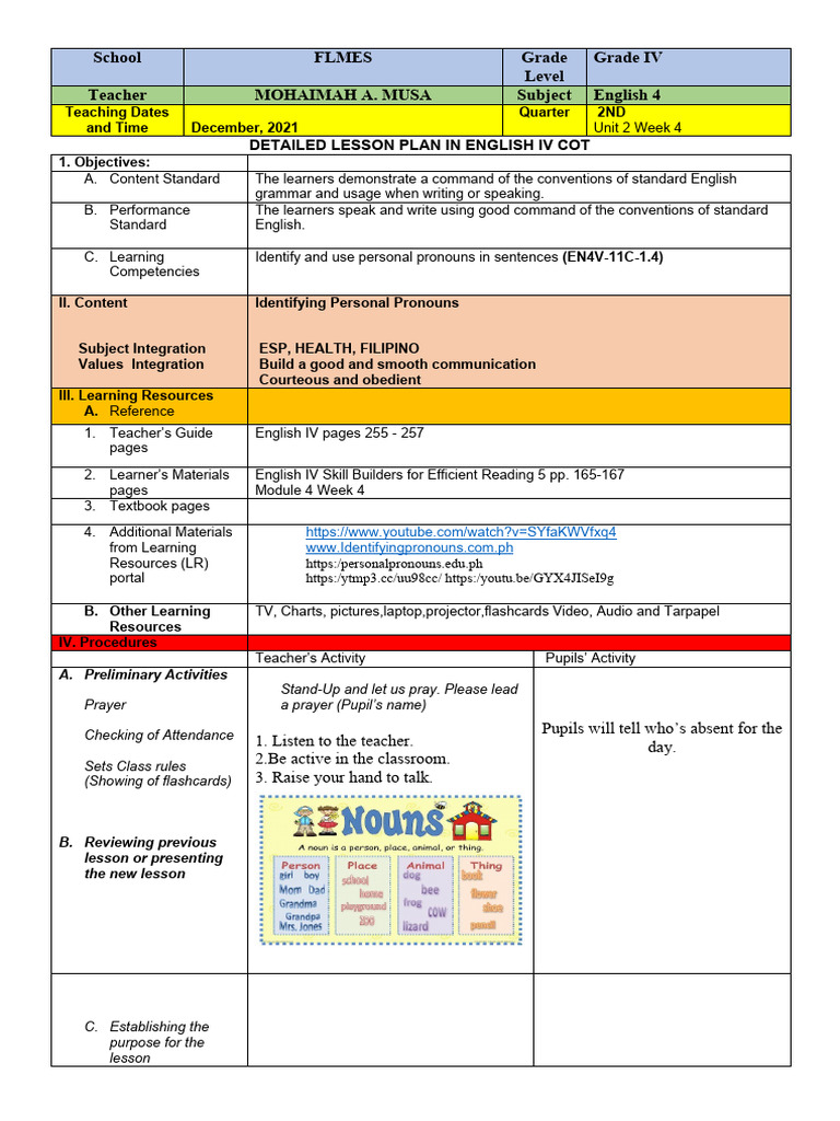 COT English 4 2021-2022 | PDF | Teachers | English Language