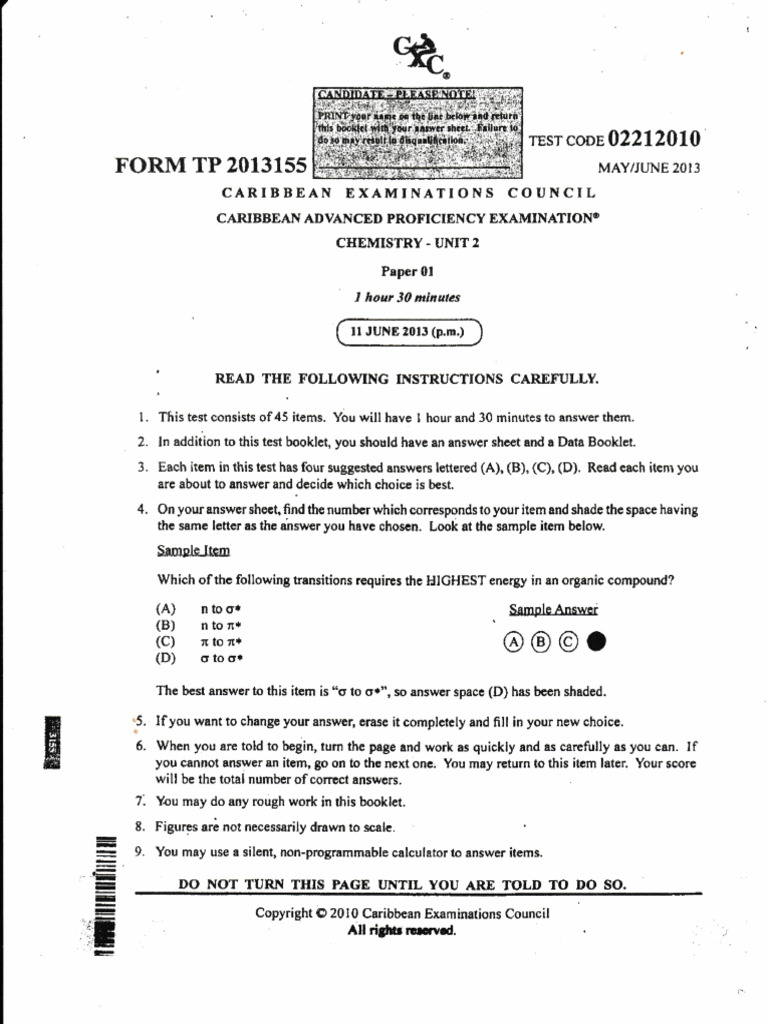 Cape Chemistry U2 P1 May-June 2013 With Answers | PDF