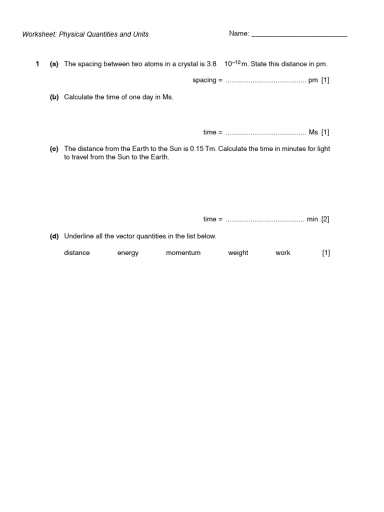 Physics Worksheet: Units & Calculations | PDF | Force | Euclidean Vector
