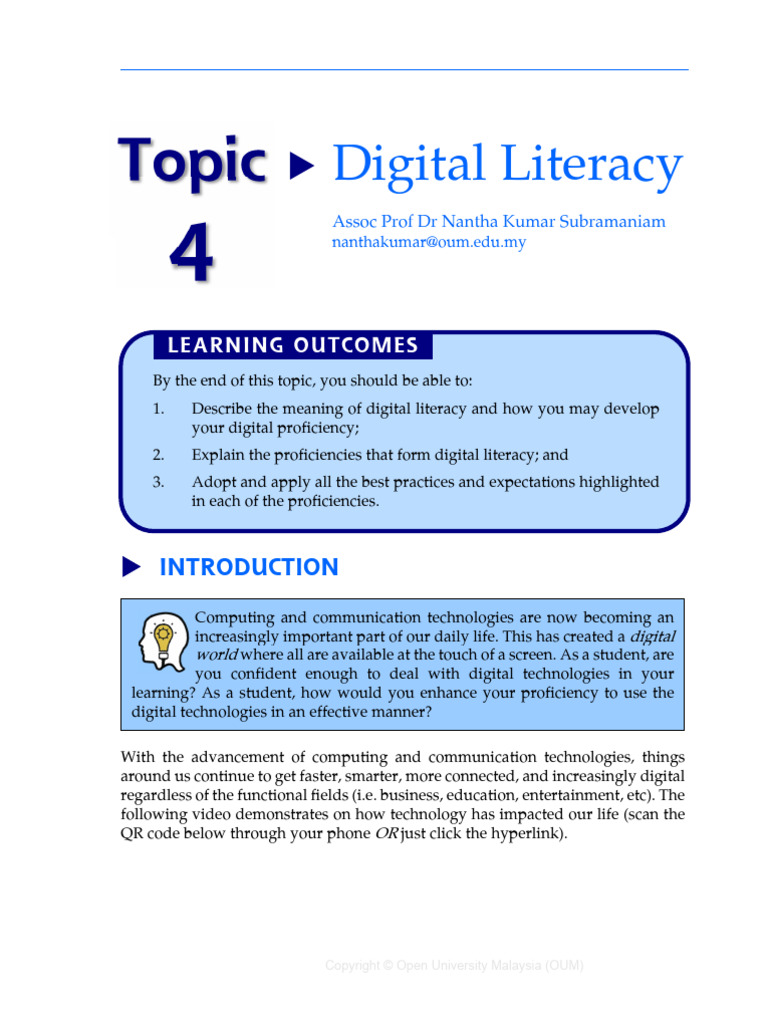 Topic 4 - Digital Literacy | PDF | Educational Technology | Information ...