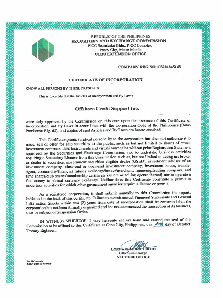 SEC Certificate | PDF