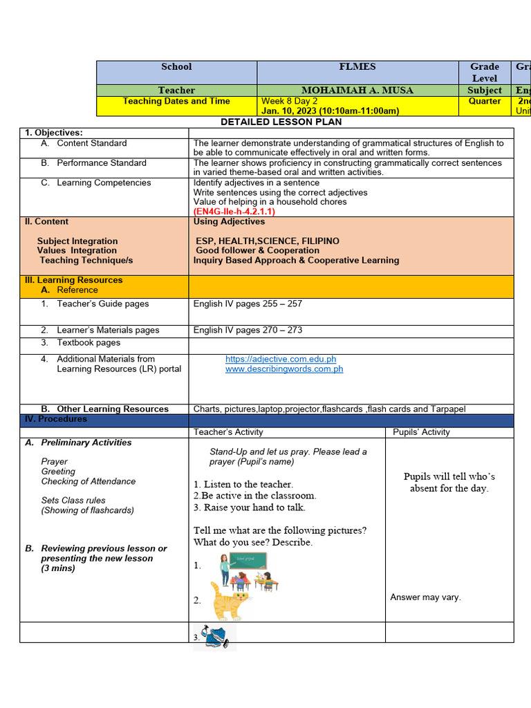 COT English 4 | PDF | Teachers | Noun