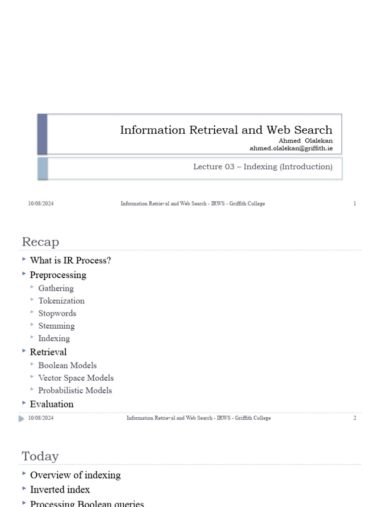 IRWS Lecture 03 - Indexing and Transcrib | PDF | Information Retrieval ...