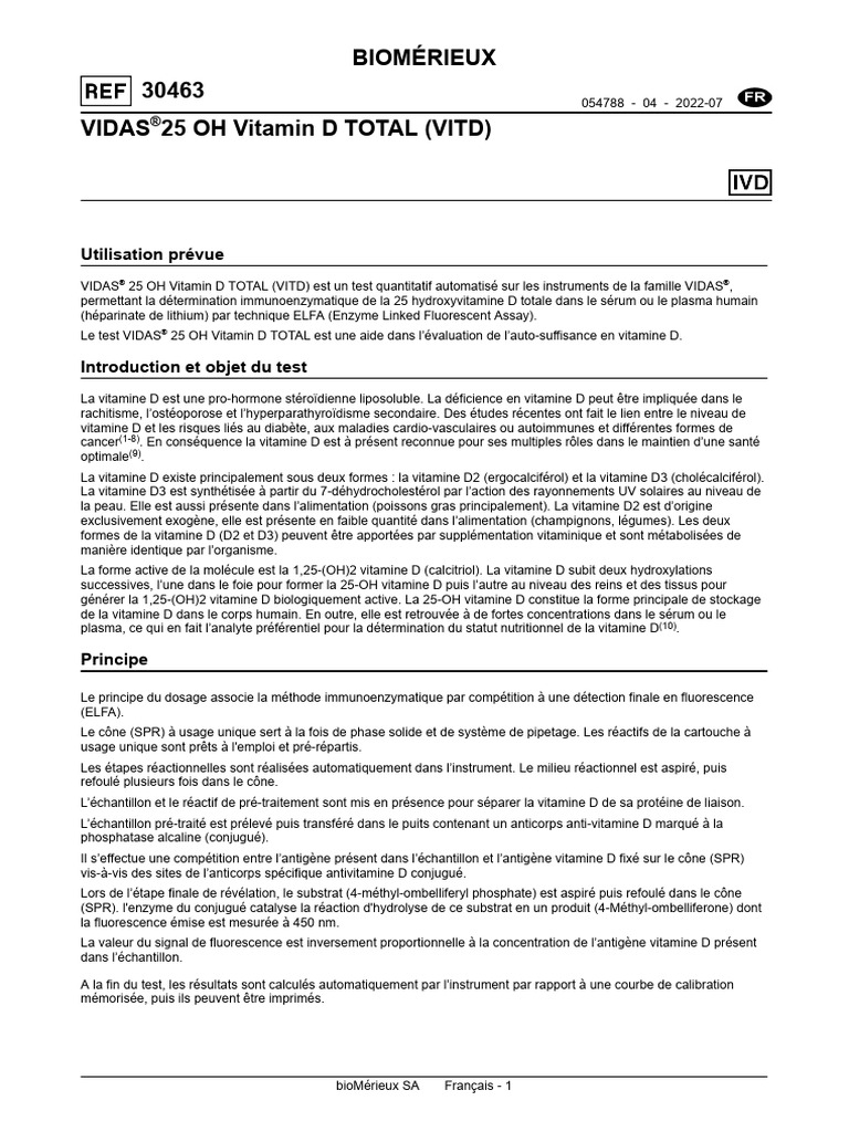 Biomérieux 30463 Vidas 25 OH Vitamin D TOTAL (VITD) : Utilisation ...