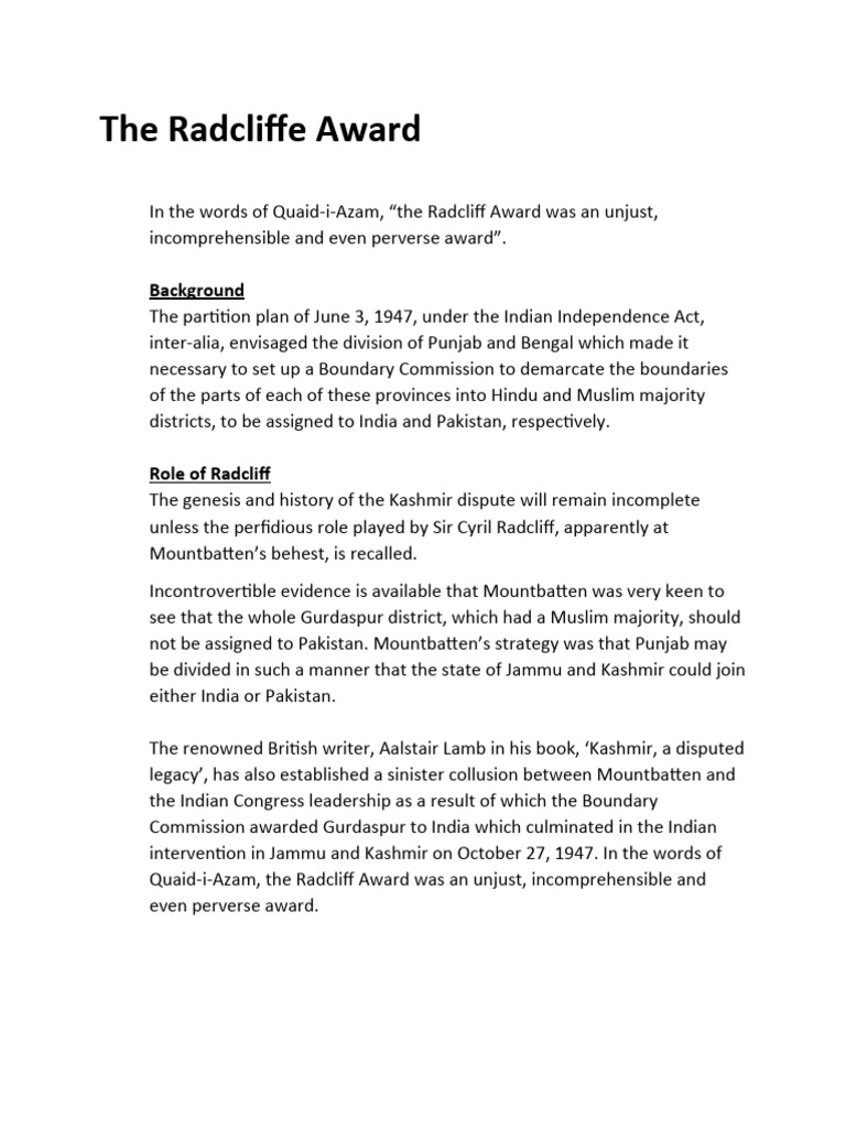 Pre The Redcliffe Award | PDF | Partition Of India | Pakistan