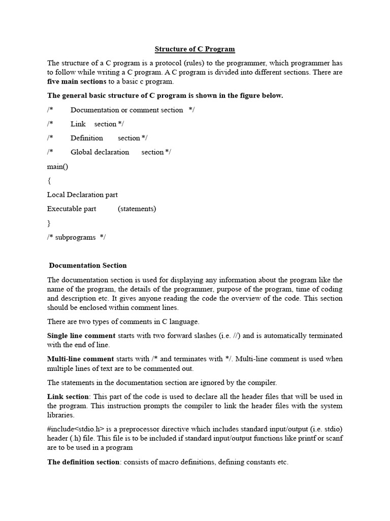 Structure of A C Program Updated | PDF | Computer Program | Programming Structure of A C Program Updated | PDF | Computer Program | Programming