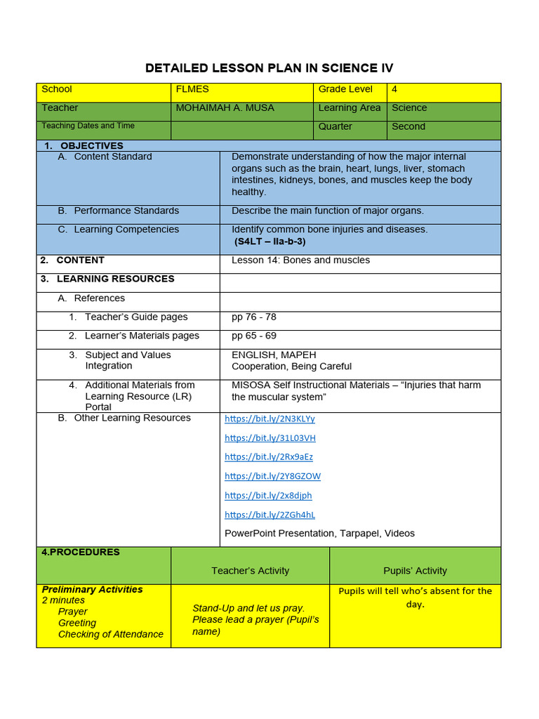 DETAILED LESSON PLAN-science Demo | PDF | Anatomy | Clinical Medicine