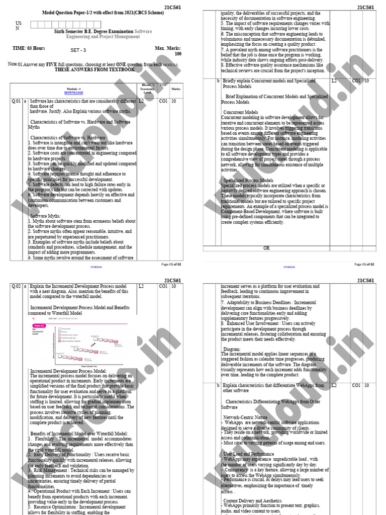 21CS61 Set3 | PDF | Scrum (Software Development) | Use Case