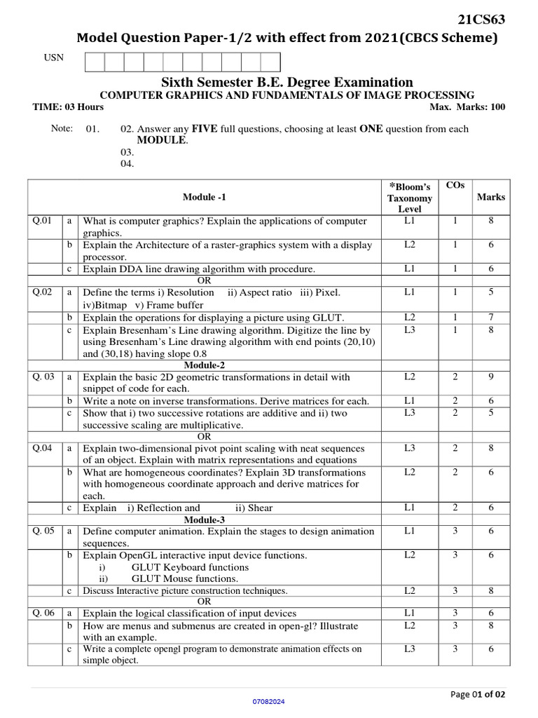 21CS63 | PDF | 2 D Computer Graphics | Computer Vision