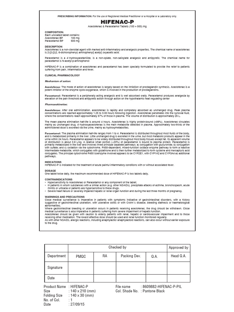 Hifenac P Pil | PDF | Nonsteroidal Anti Inflammatory Drug | Drug Metabolism