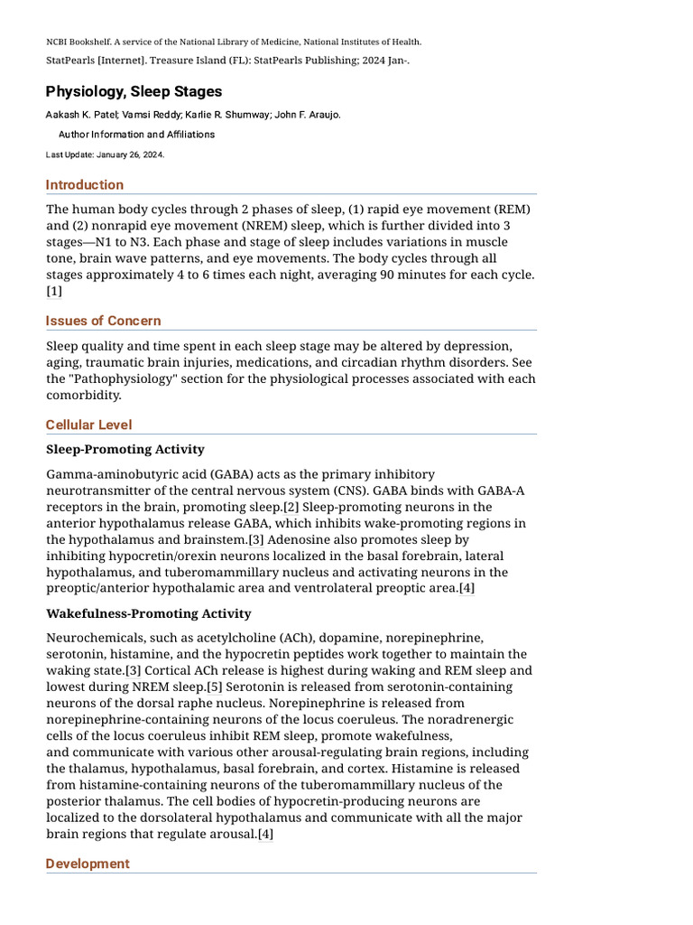 Physiology, Sleep Stages - StatPearls - NCBI Bookshelf | PDF | Sleep | Rapid Eye Movement Sleep