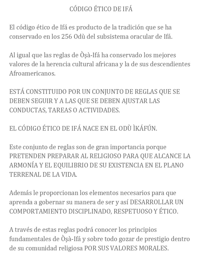Código Ético de Ifá: Reglas y Valores | PDF | Creencia religiosa y ...