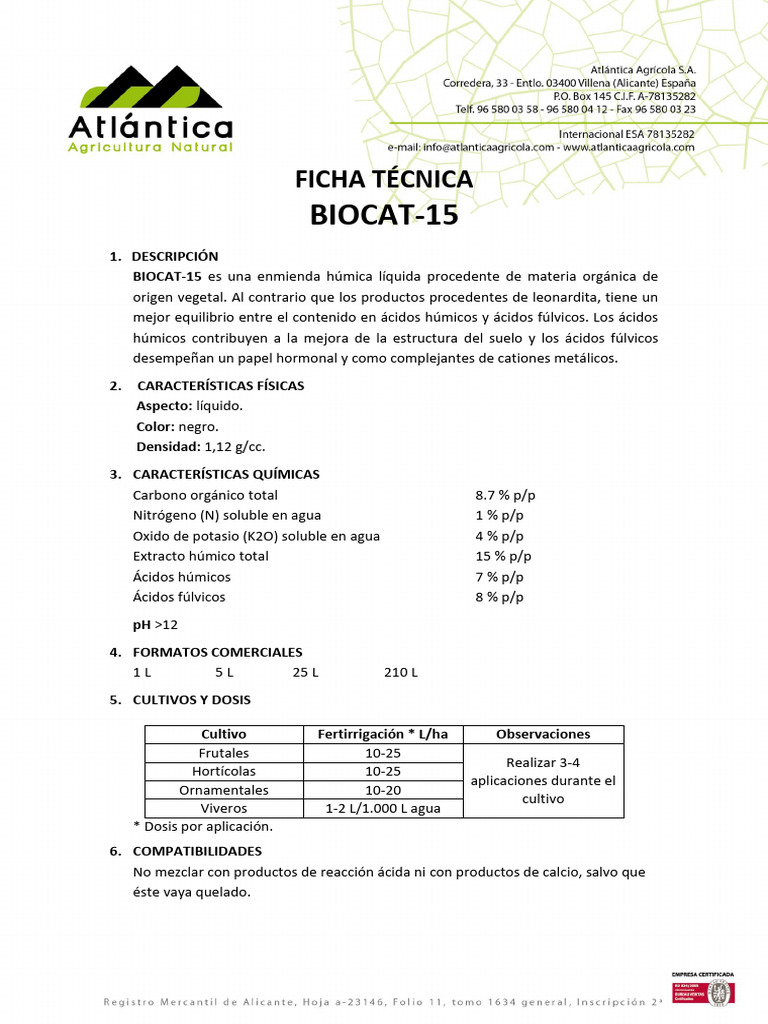 BIOCAT-15. Ficha Tecnica20200903.spa - BR.AA.v2 | PDF | Cocina, comidas ...