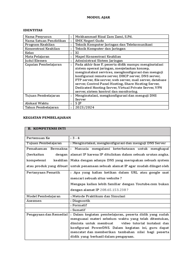 Modul Ajar ASJ - Konfigurasi DNS Server Menggunakan PowerDNS | PDF