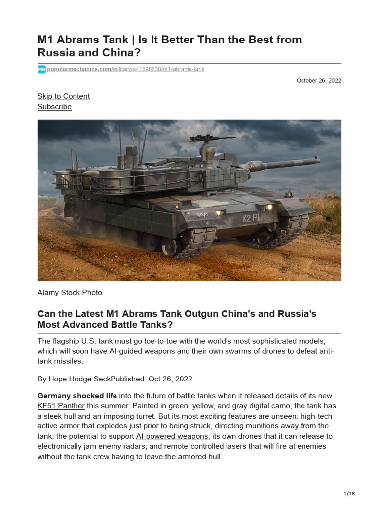M1 Abrams Tank Is It Better Than The Best From Russia and China | PDF ...