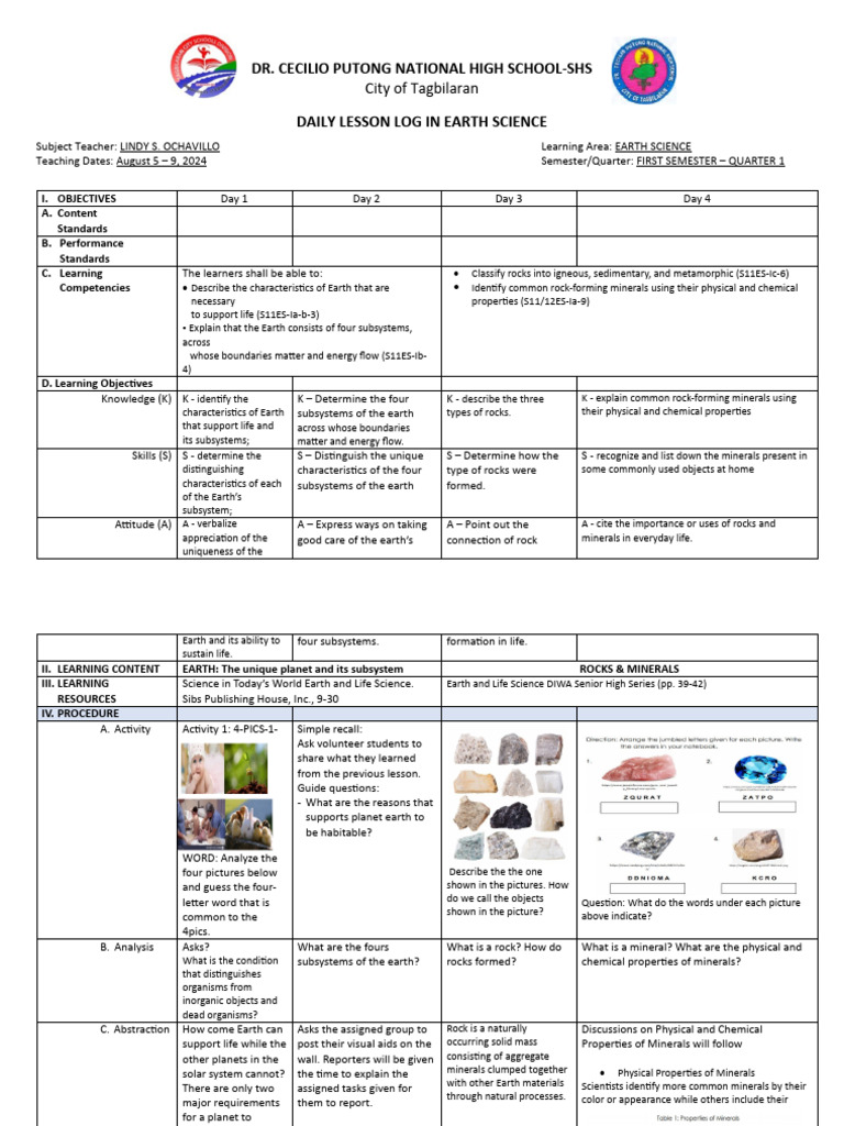 Week 2 DLL 2024 - 2025 | PDF | Rock (Geology) | Earth Sciences