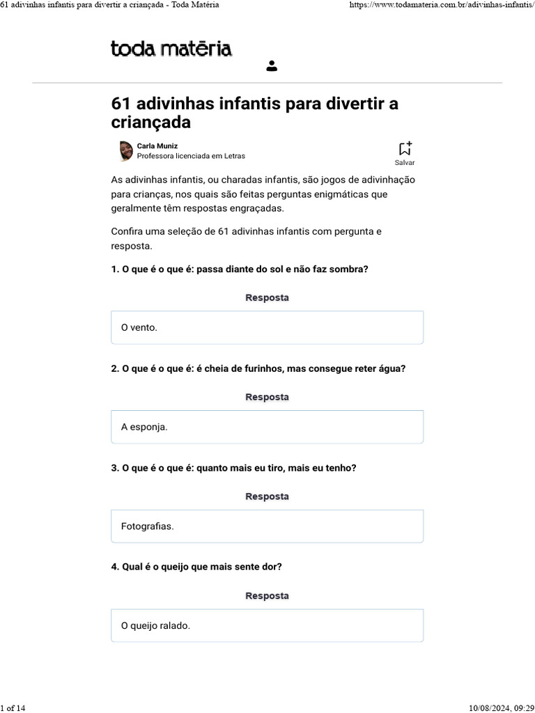 61 Adivinhas Infantis para Divertir A Criançada - Toda Matéria | PDF