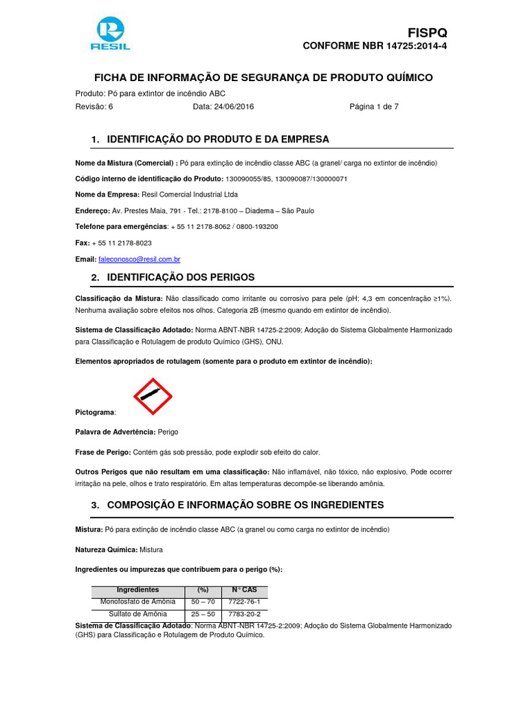 Fispq Ficha de Informacoes de Seguranca de Produto Quimico Po Abc | PDF ...